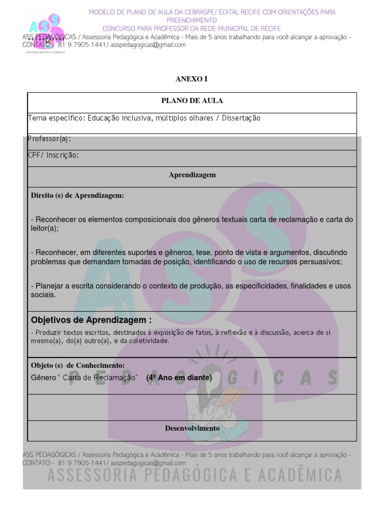 MODELO CEBRASPE- EDITAL RECIFE CARTA DE RECLAMAÇÃO | PDF MODELO CEBRASPE- EDITAL RECIFE CARTA DE RECLAMAÇÃO | PDF