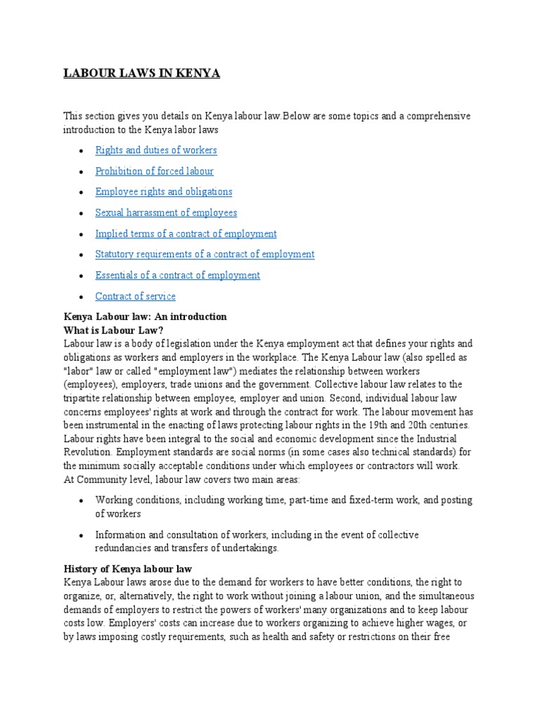 Labour Laws in Kenya | PDF