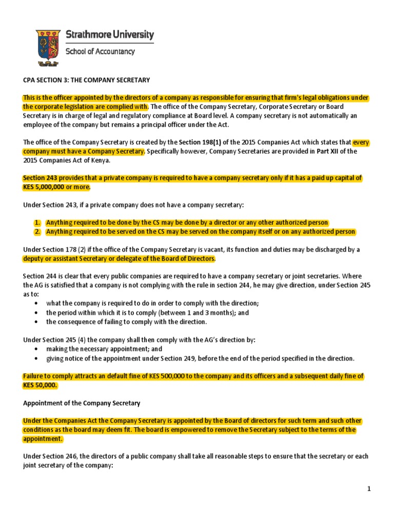 Company Secretary Duties and Liabilities | PDF | Legal Liability ...
