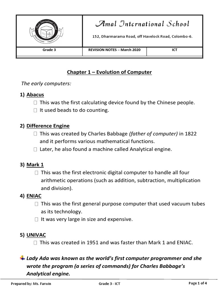 ICT Grade 3 Revison Note | PDF | Random Access Memory | Computer Data Storage