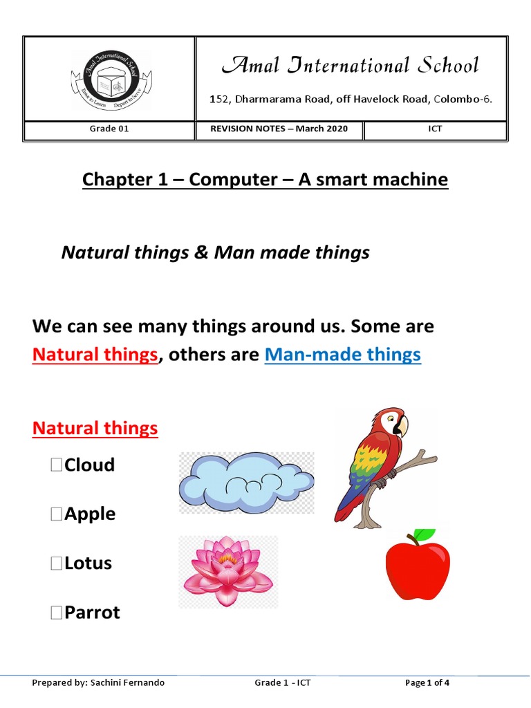 ICT Grade 1 Revison Note | PDF