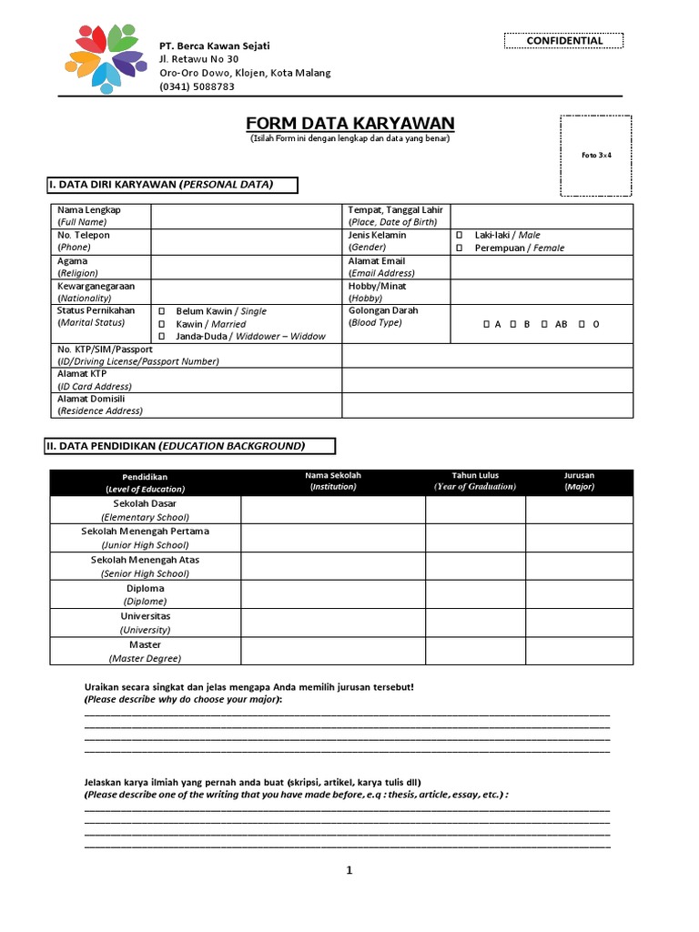 FORM DATA KARYAWAN | PDF