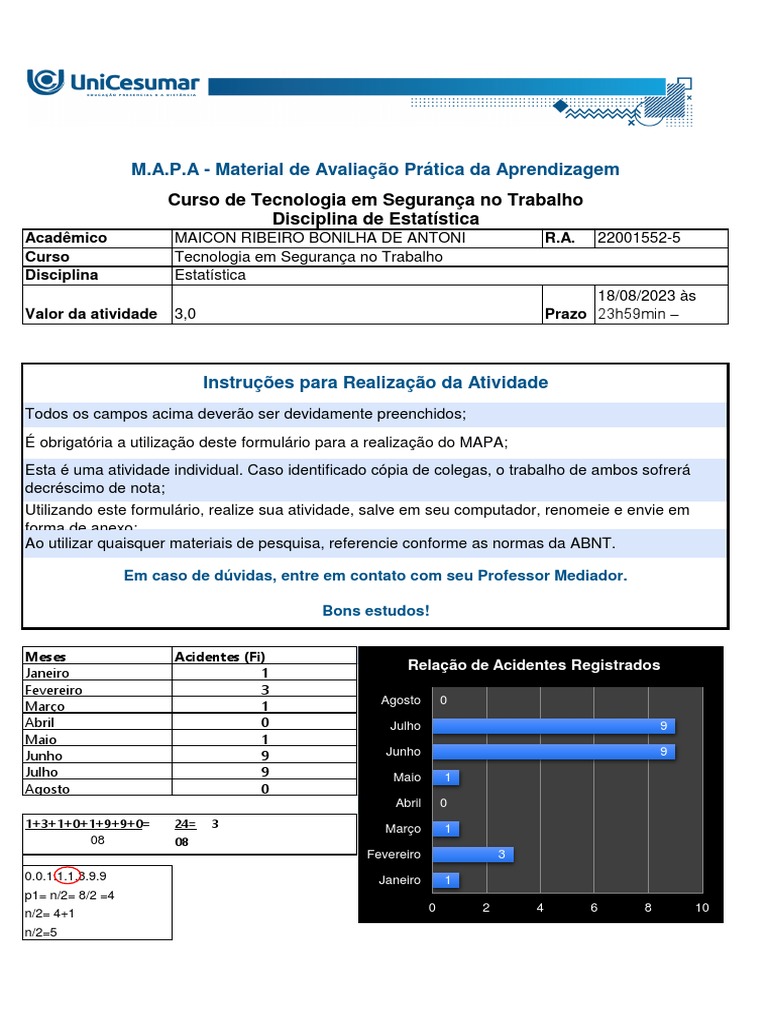 53.2023 MAPA - SEG. - Estatística - UNICESUMAR | PDF | Gestão de recursos humanos