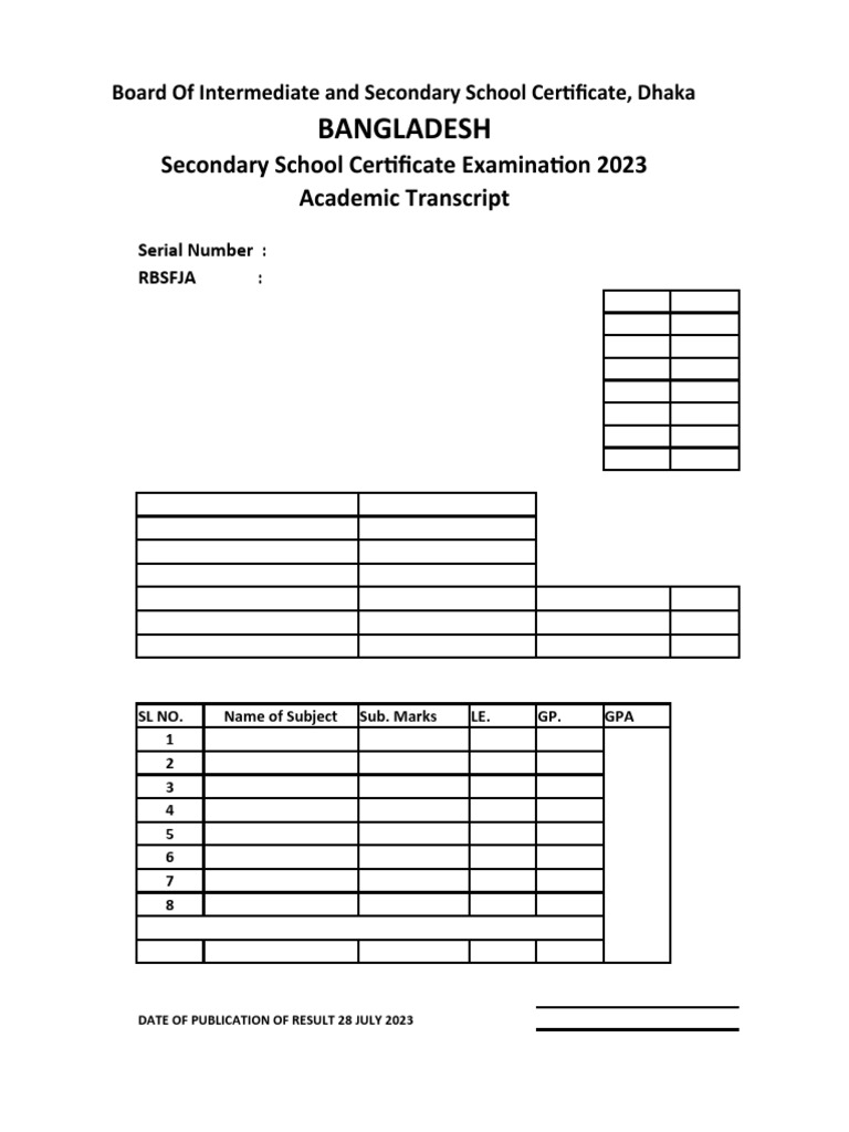 SSC Academic Transcript 2023 | PDF