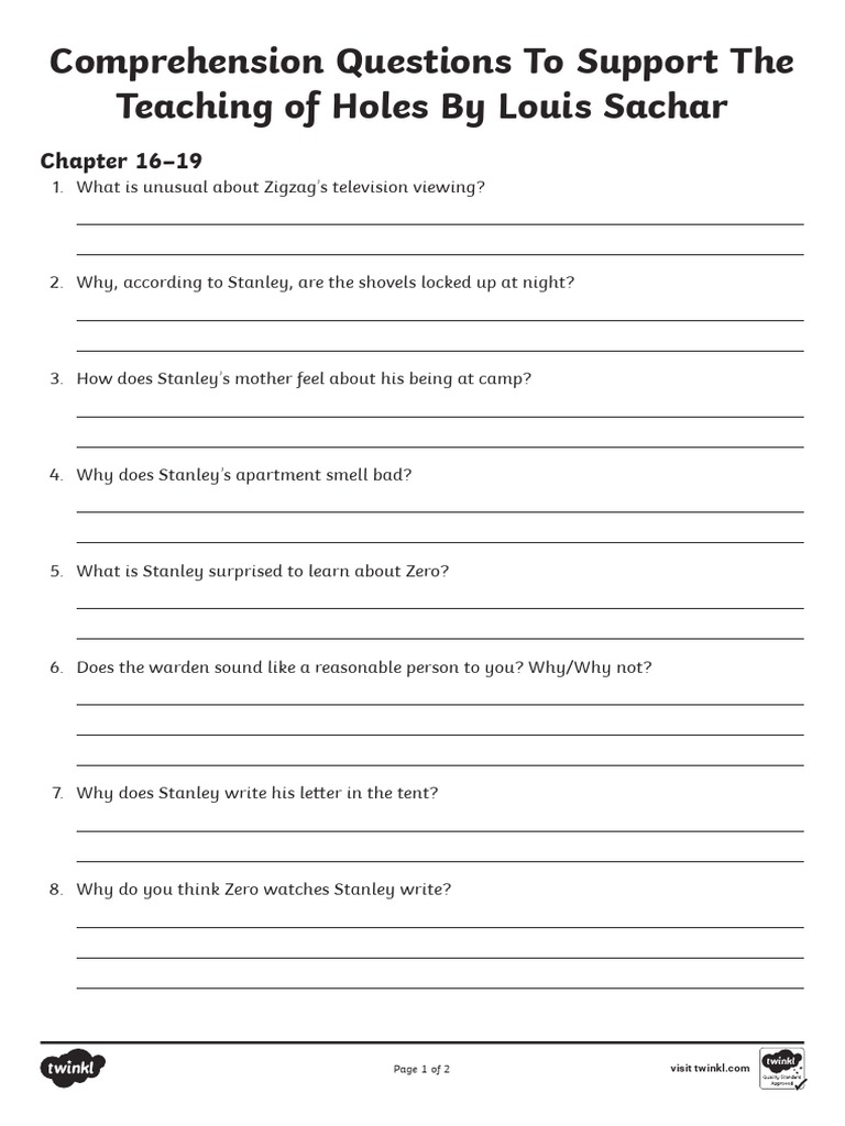 Holes Comprehension Questions: Ch 16-19 | PDF