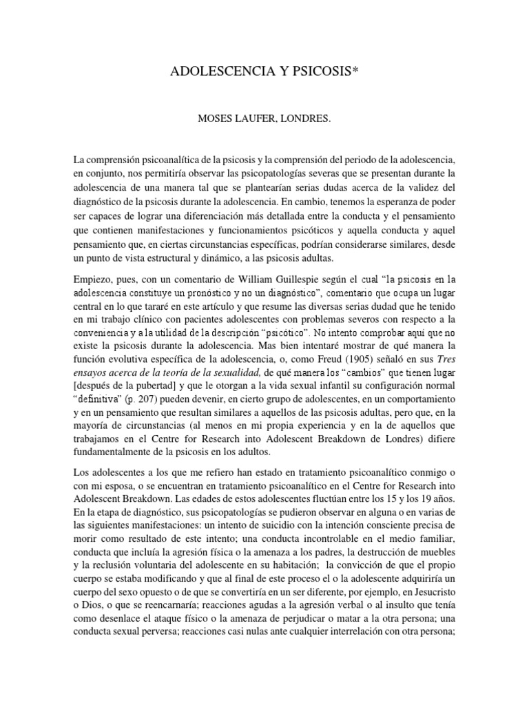 Psicosis y Adolescencia. Moses Laufer. | PDF