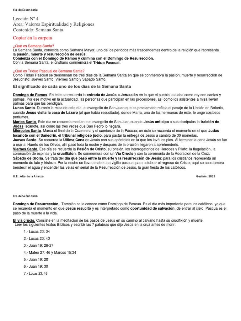 6to Sec - Semana Santa | PDF | Religion & Spirituality