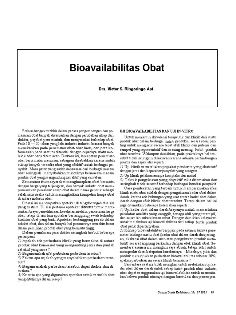 Bioavailabilitas Obat dan Uji In-Vitro | PDF