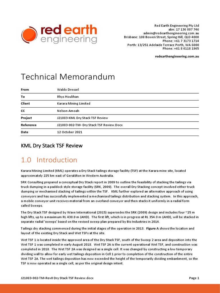 B2 - Red Earth Engineering, October 2021. Dry Stack TSF Review | PDF ...