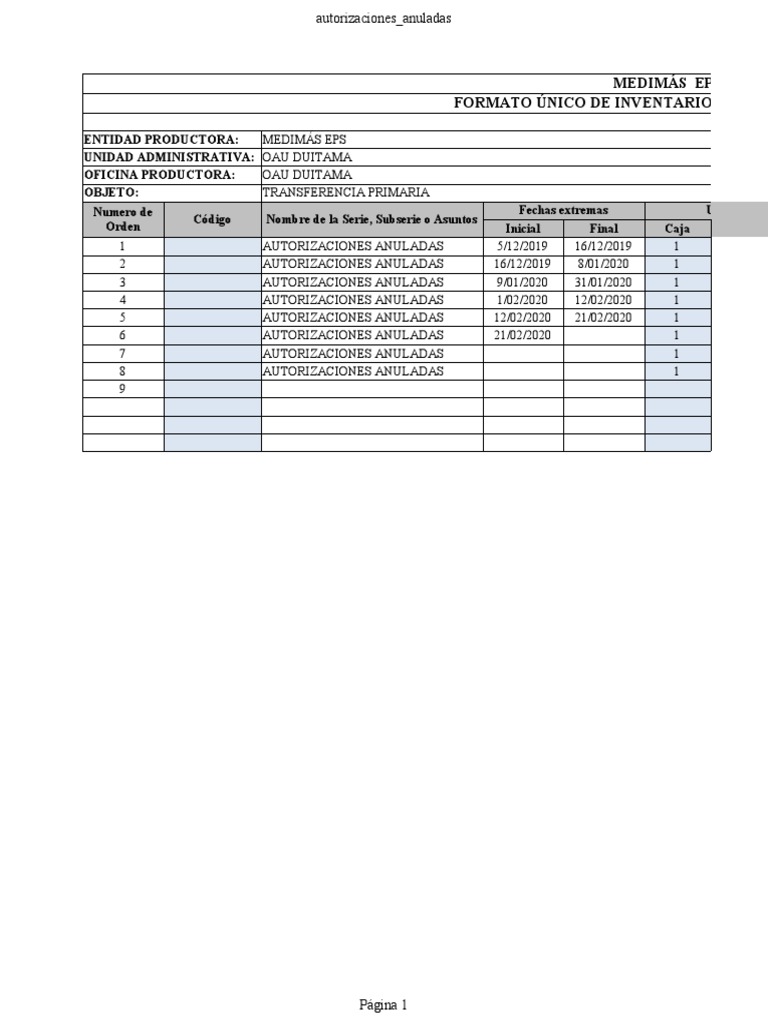 Ejemplo FUID Inventarios Documentales COMPLETO | PDF | Negocios | Derecho
