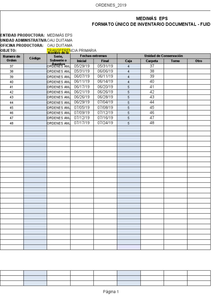 Ejemplo FUID Inventarios Documentales | PDF