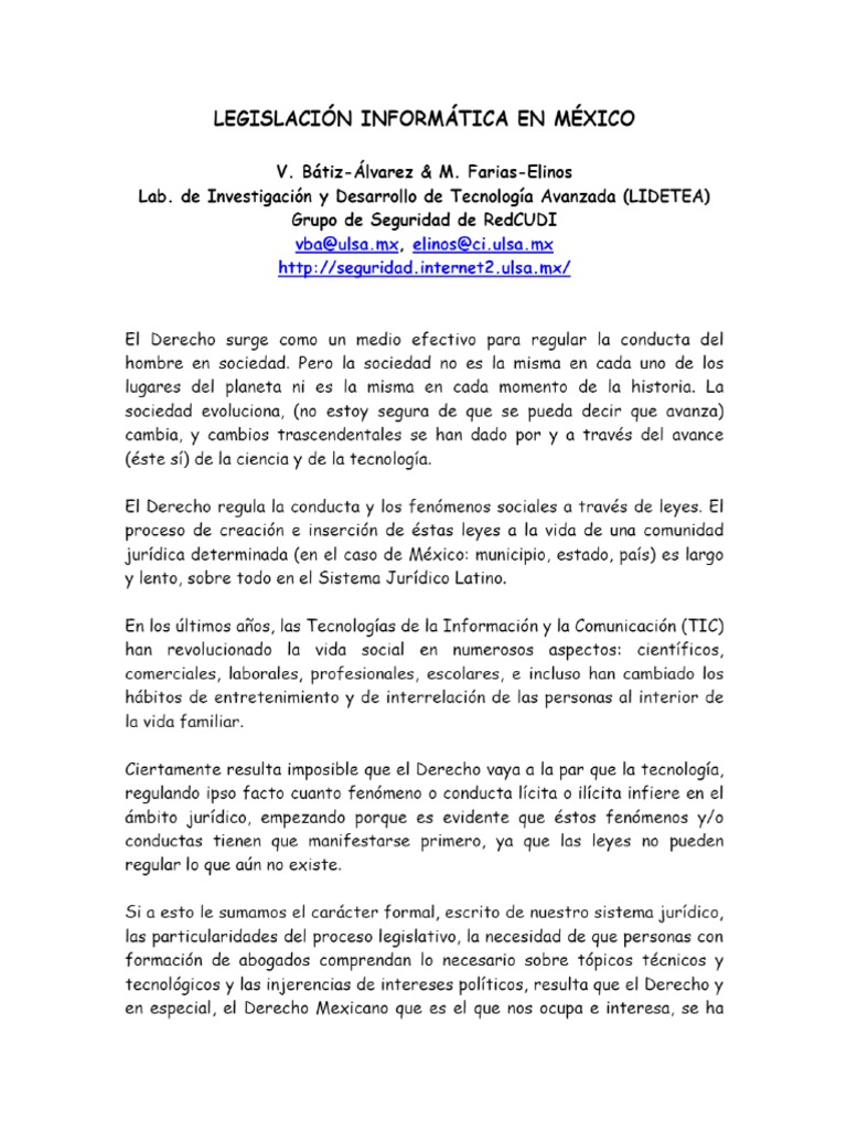 LEGISLACIÓN INFORMÁTICA EN MÉXICO - PDF Descargar Libre | PDF