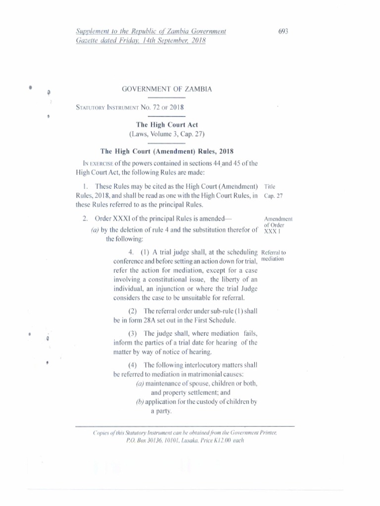 The High Court Amendment Rules 2018 | PDF