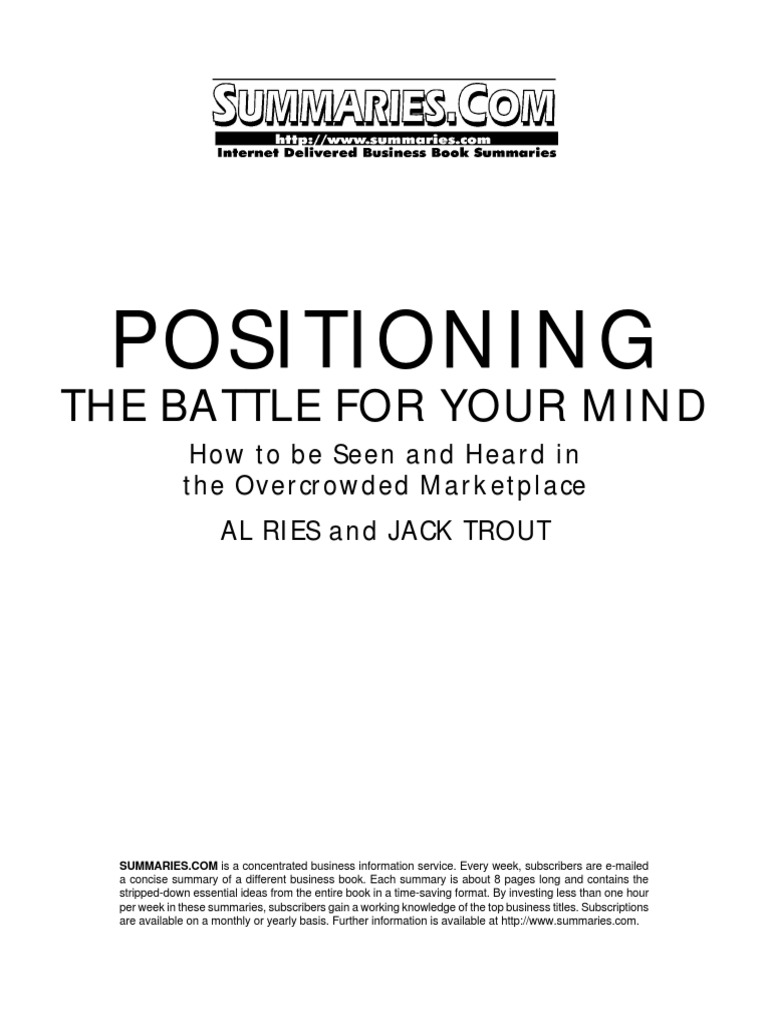 Positioning The Battle For Your Mind | PDF | Cognition | Business Process