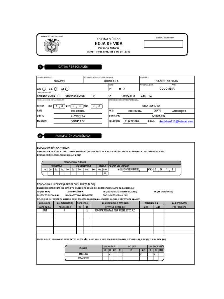 Formato Hoja De Vida Funcion Publica Pdf