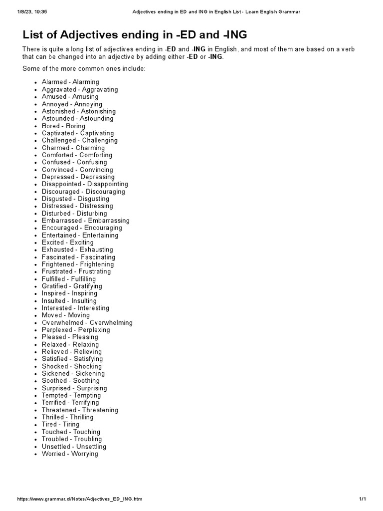 Adjectives ending in ED and ING in English List - Learn English Grammar ...