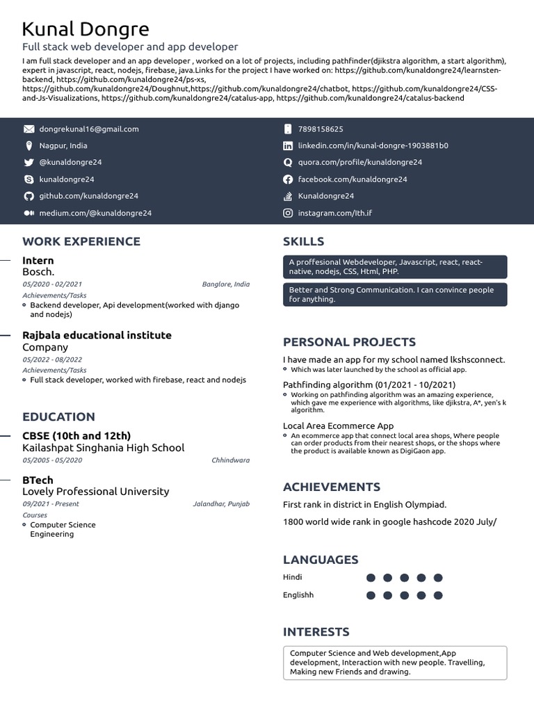 Kunal's Resume | PDF | Mobile App | World Wide Web