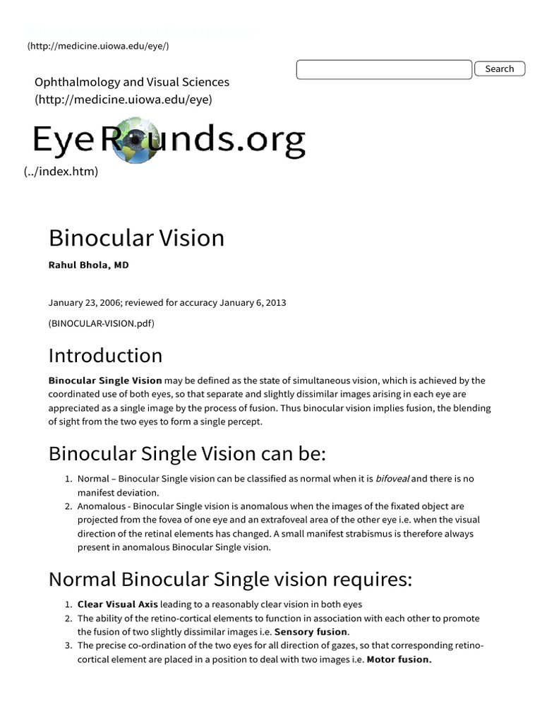 Binocular Vision | PDF | Visual Perception | Perception