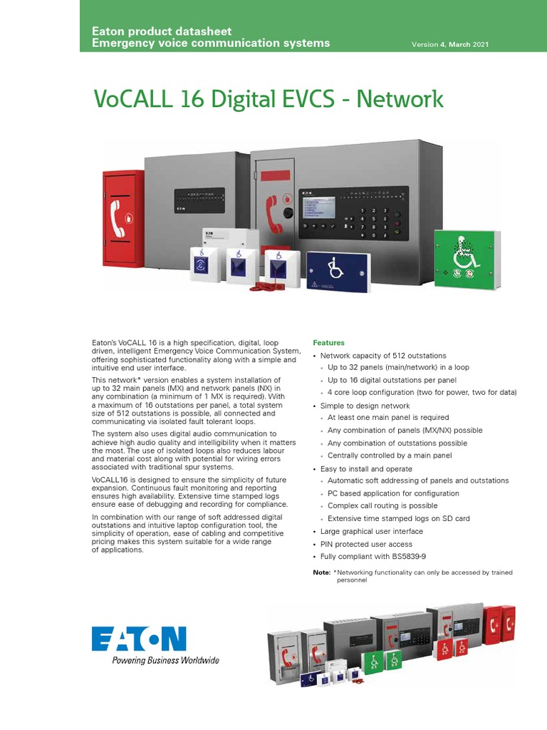 Eaton Fire Evcs Vocall16 Network Datasheet v3 0220 | PDF