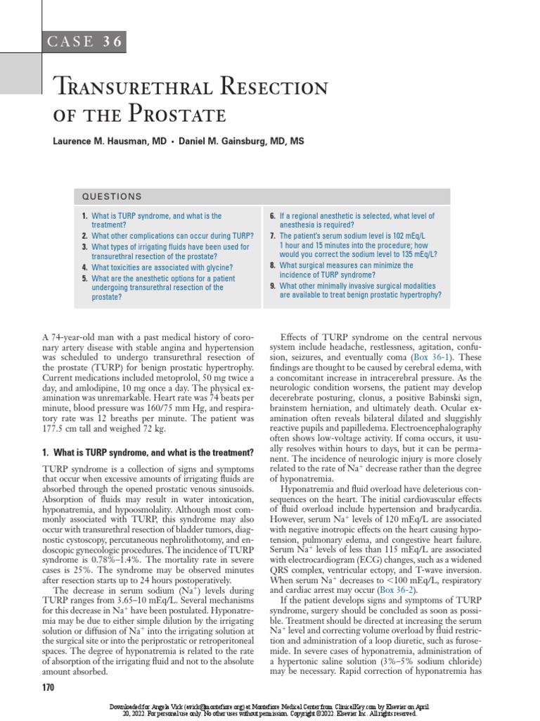 Transurethral Resection of The Prostate - From Clinical Cases in ...