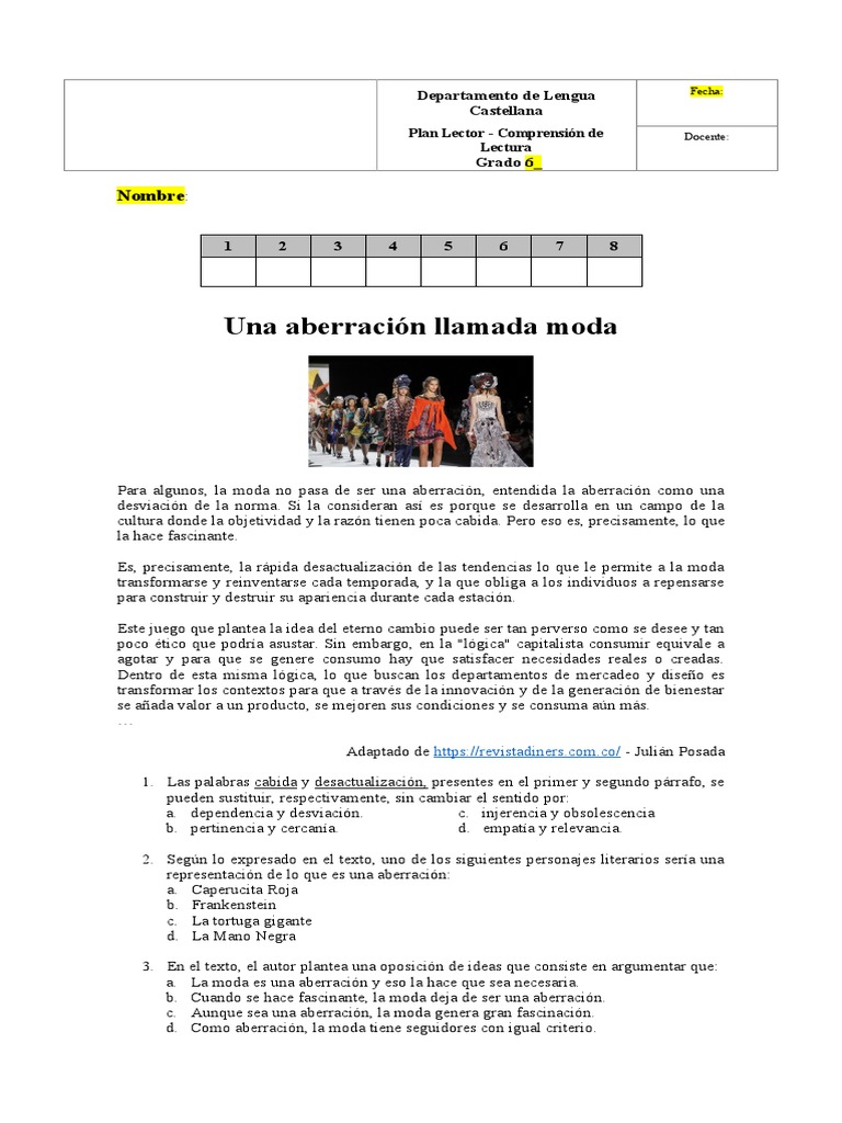 Clase 30 Prueba de Comprensión Moda | PDF