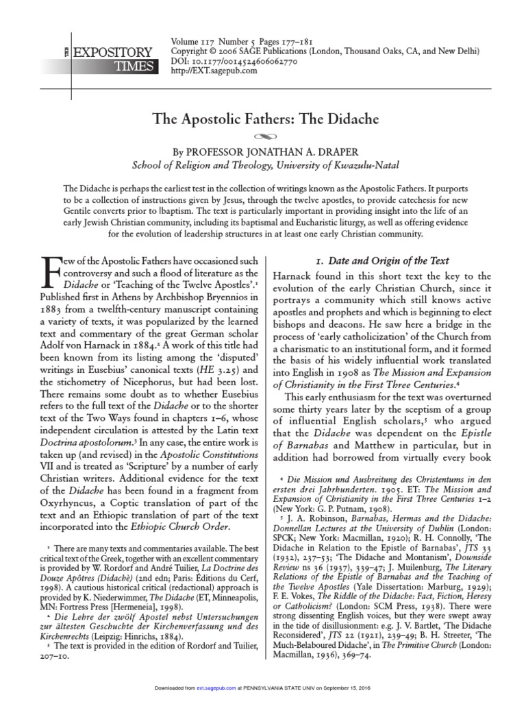The Apostolic Fathers: The Didache: Expository | PDF | History