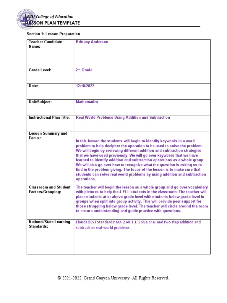 ELM 470 Lesson Plan Week 3 | PDF