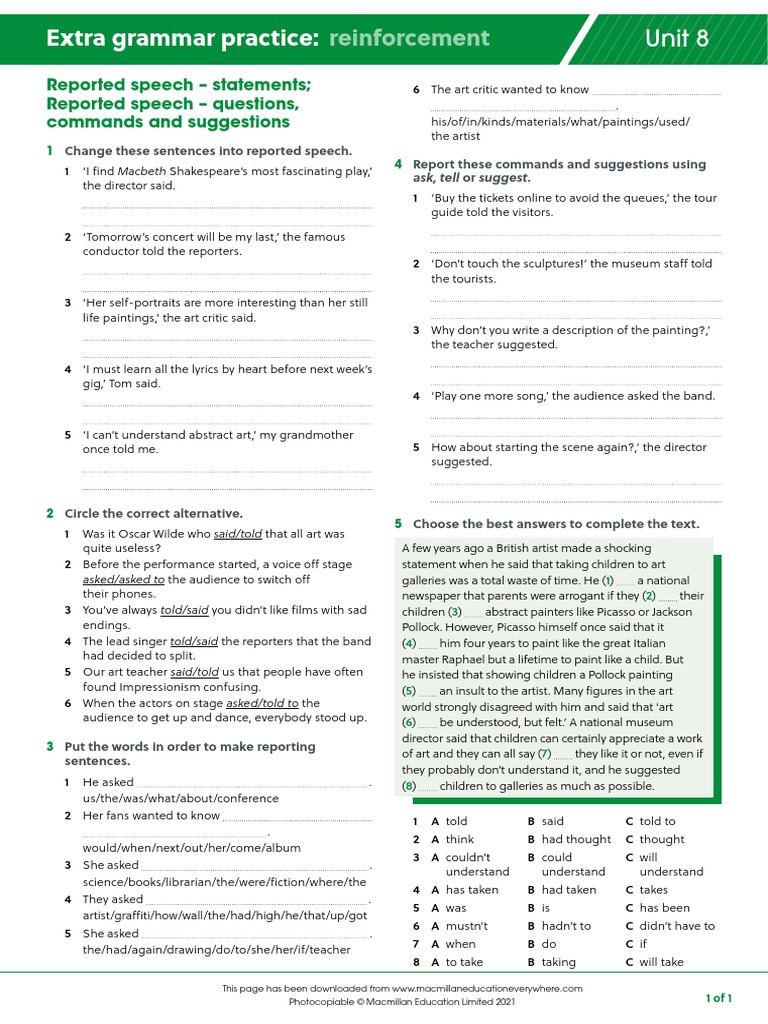 B1PLUS U8 Extra Grammar Practice Reinforcement | PDF