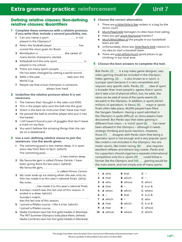 B1PLUS U7 Extra Grammar Practice Reinforcement | PDF