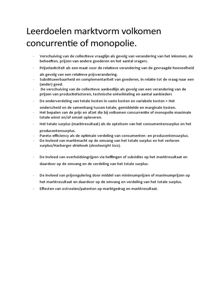 Leerdoelen Marktvormen 5v | PDF