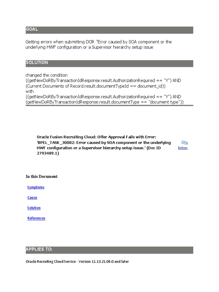 Oracle Getting Errors When Submitting DOR Error Caused by SOA Component or The Underlying HWF ...