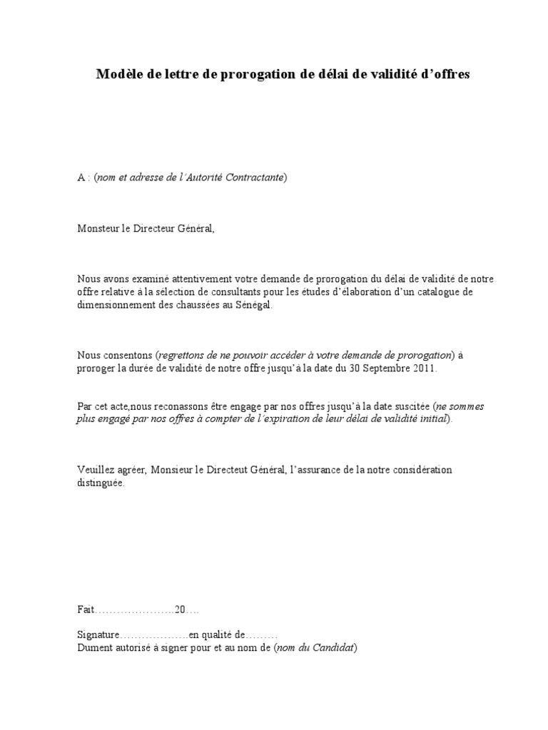 Modèle de Lettre de Prorogation de Délai de Validité Dìoffres | PDF | Technologie et ingénierie