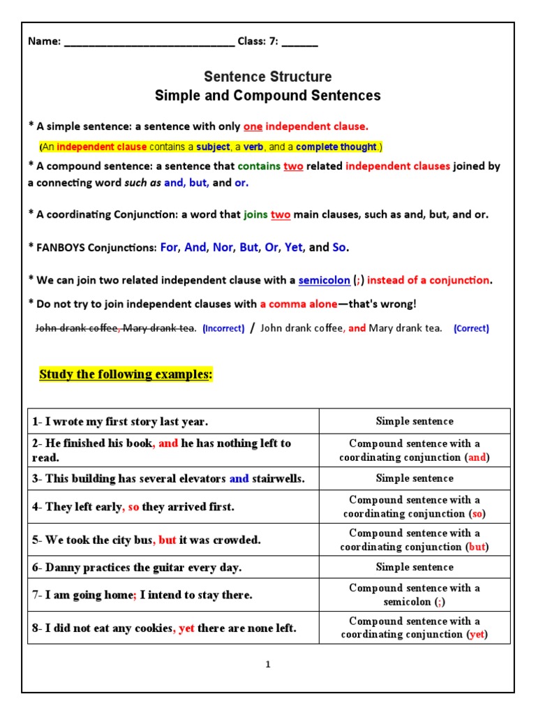 Grammar - Unit 5 - Simple and Compound Sentences | PDF | Syntax | Linguistics
