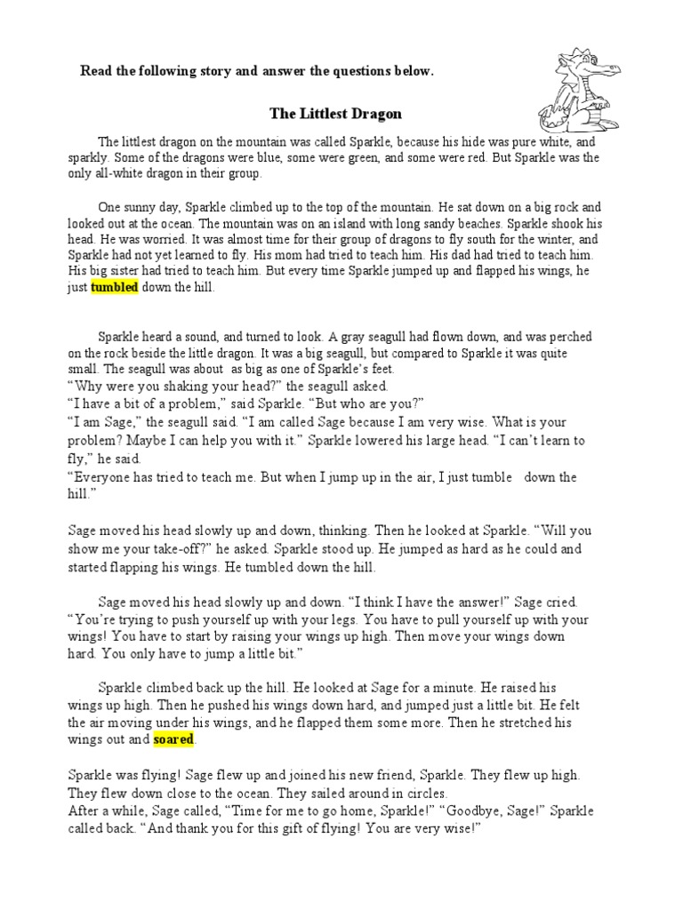 The Littlest Dragon - Reading Comprehension | PDF | Language Arts ...