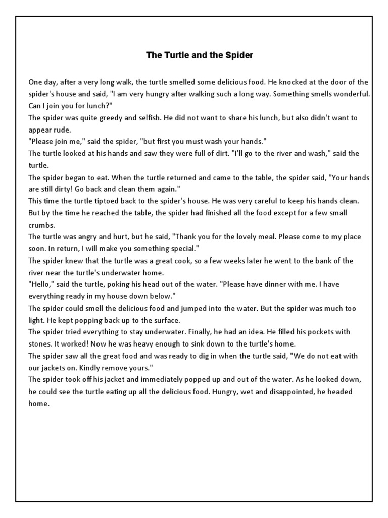 The Turtle and the Greedy Spider | PDF