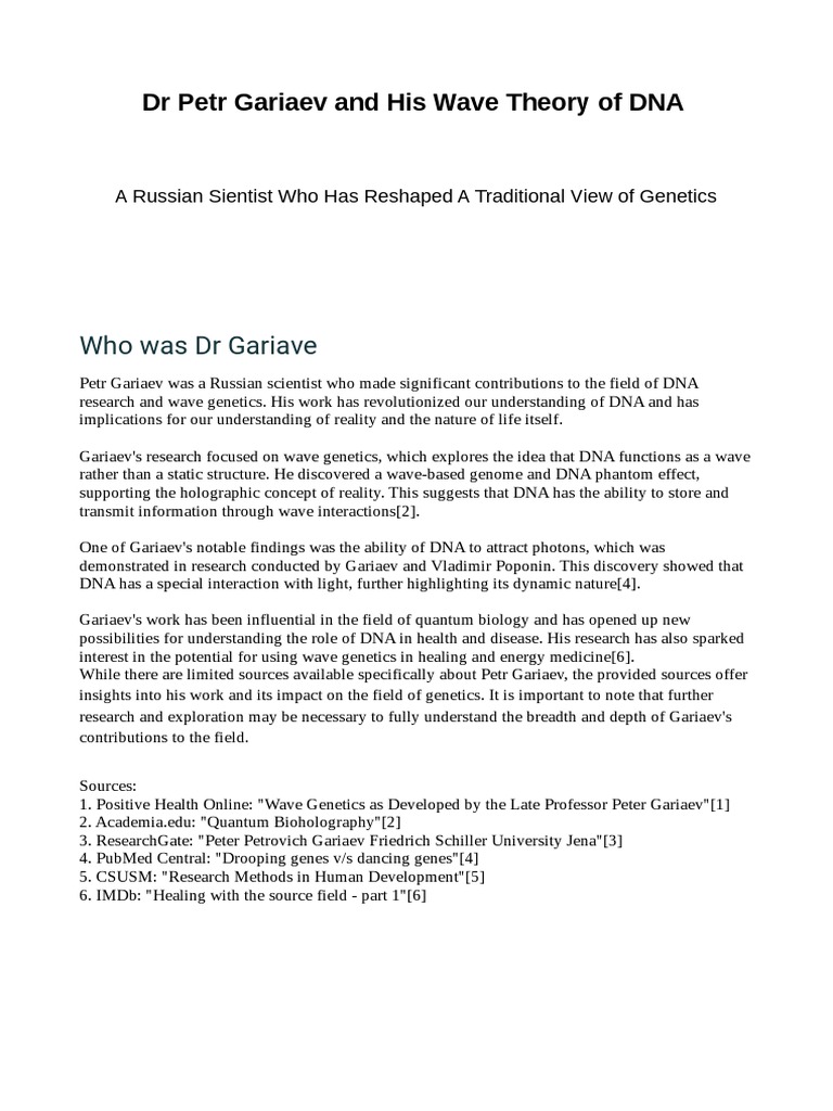 PDF Dr Petr Gariaev and His Wave Theory of DNA | PDF