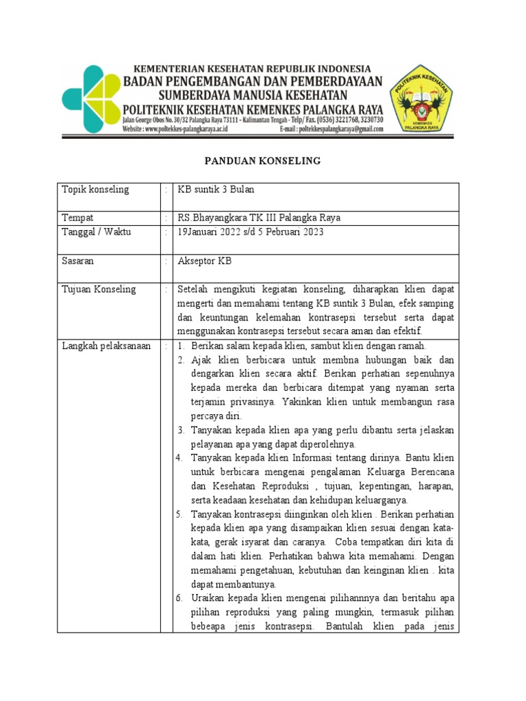 PANDUAN KONSELING KB 3 Bulan | PDF