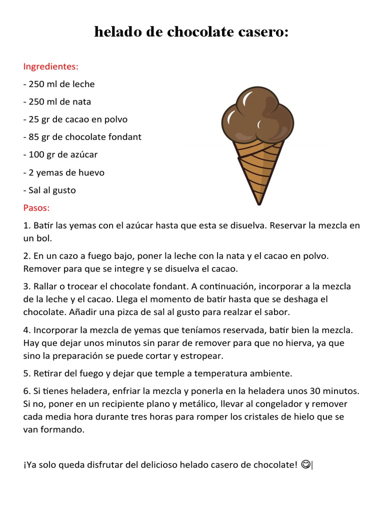 Receta fácil de helado de chocolate casero | PDF