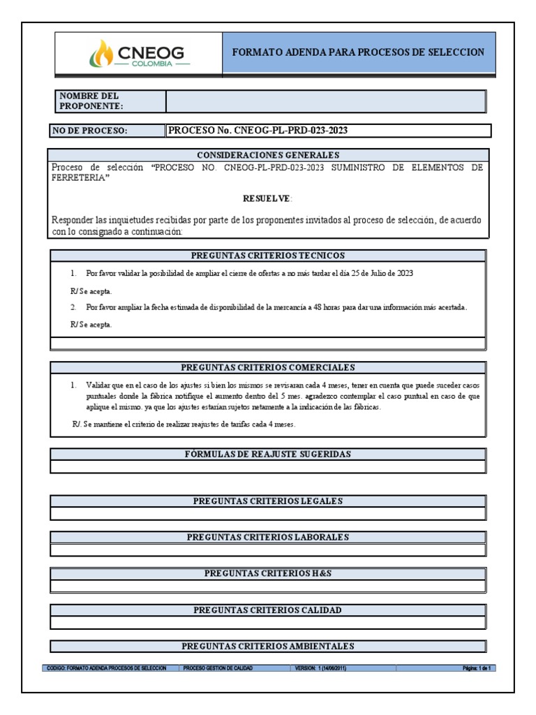 Rta PROCESO CNEOG-PL-PRD-023-2023 SUMINISTRO DE ELEMENTOS DE FERRETERIA ...