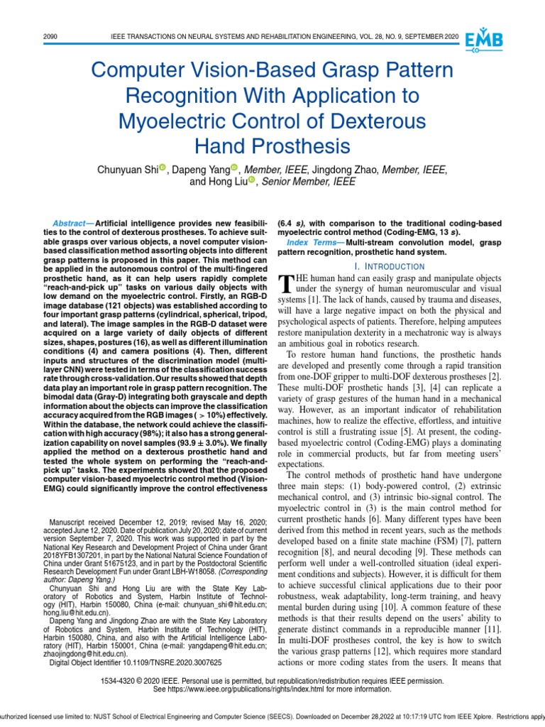 Computer Vision-Based Grasp Pattern Recognition With Application To Myoelectric Control of ...