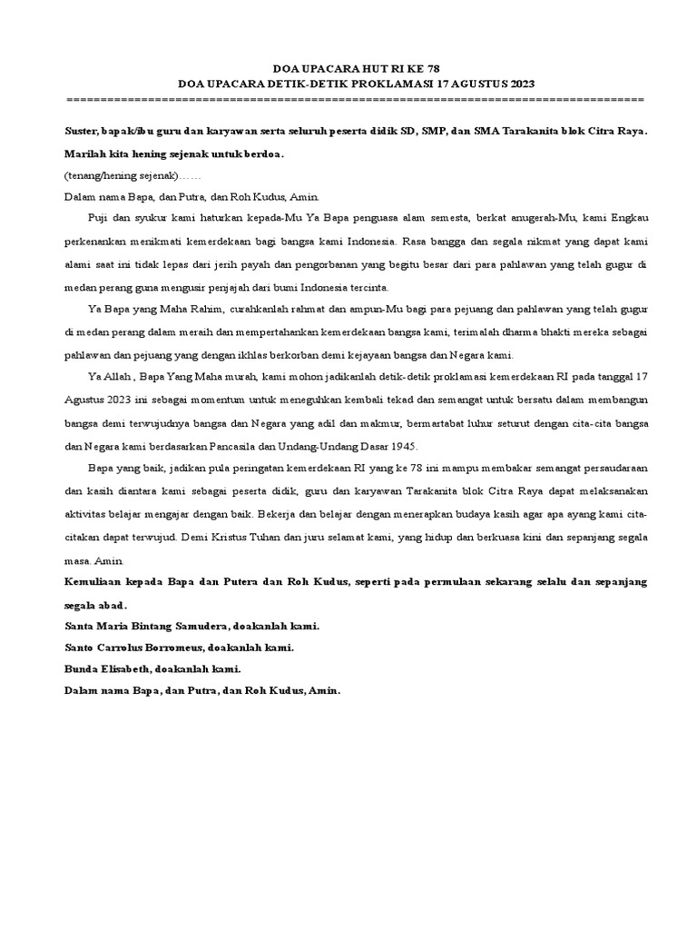 Doa HUT RI KE 78 | PDF