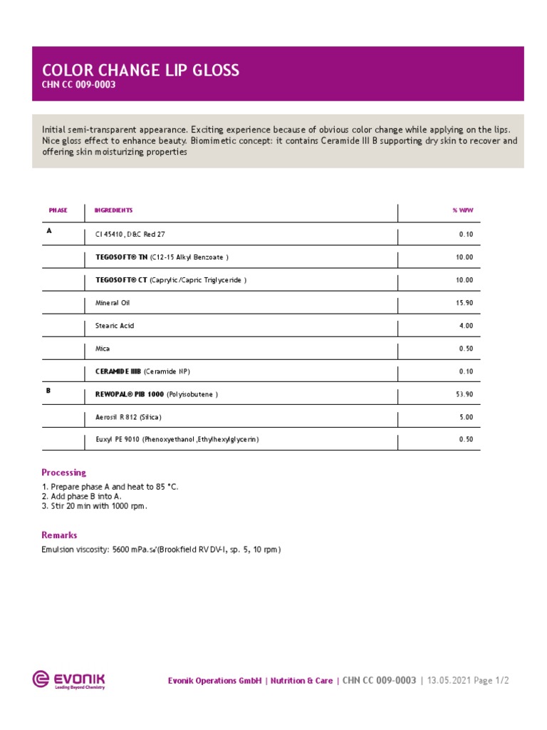 Color Change Lip Gloss | PDF