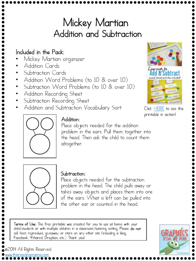 Mickey Martian Addition & Subtraction Guide | PDF