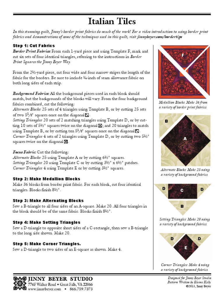 Quilting Italian Tile Mini Pattern | PDF | Quilt | Sewing