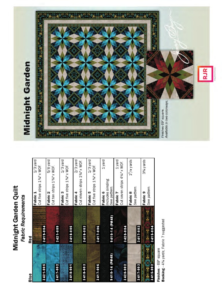 Midnight Garden Quilt Pattern | PDF | Quilt | Seam (Sewing)