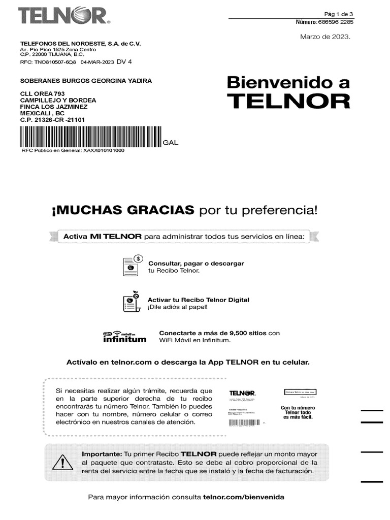 Recibo Telnor | PDF