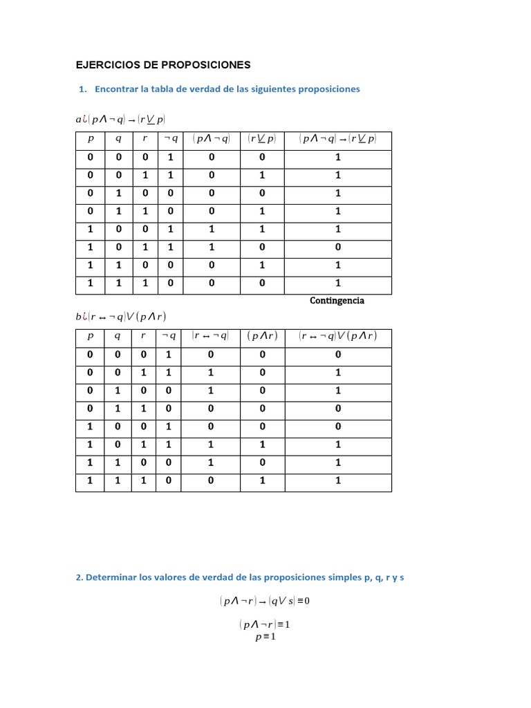 Ejercicios de Proposiciones Matemática | PDF