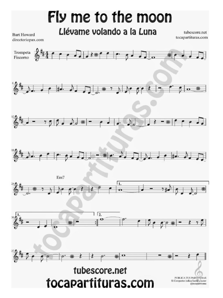 Fly me to the moon Partitura de Trompeta y Fliscorno en Si bemol Sheet Music for Trumpet and ...