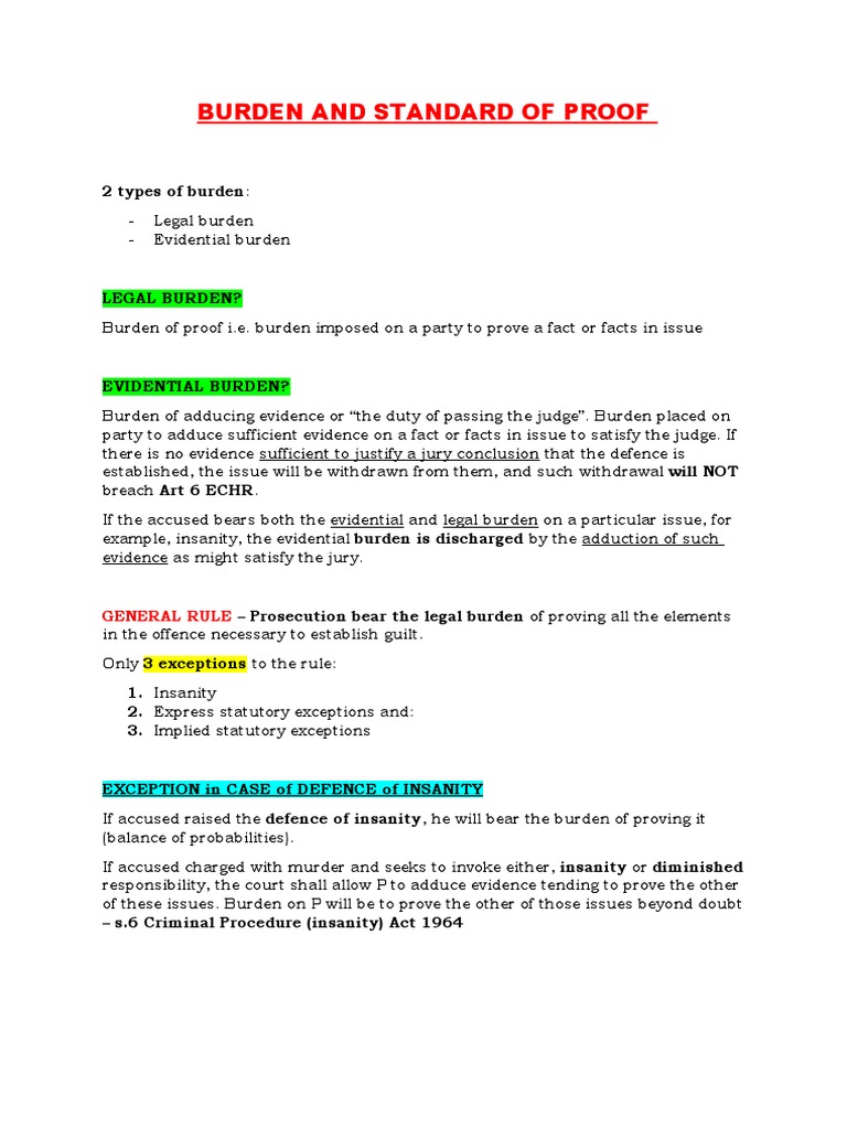 Burden and Standard of Proof Revision! | PDF | Burden Of Proof (Law ...