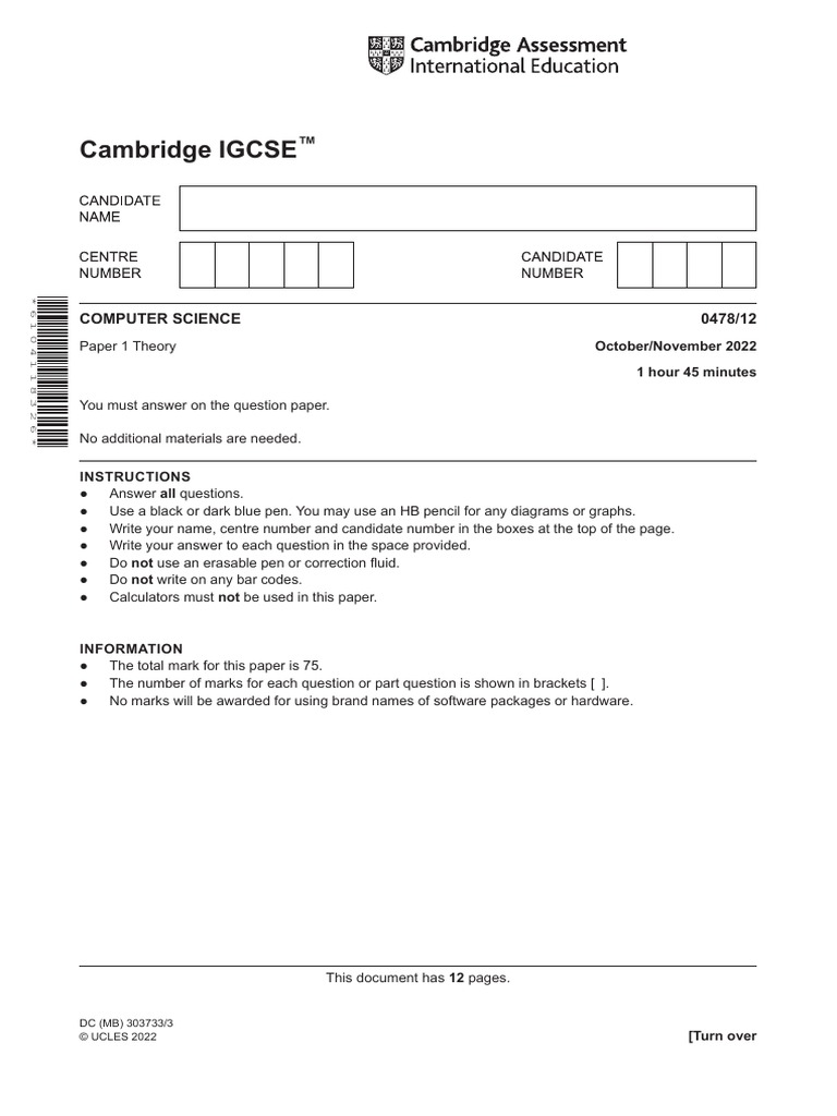Cambridge Igcse Computer Science 0478 12 Pdf Computer Data Storage